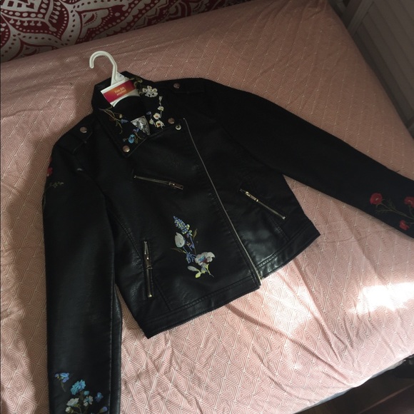 Tobi | Jackets & Coats | Rose Embroidered Leather Jacket | Poshmark